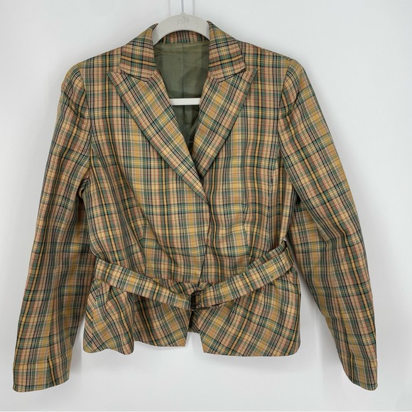 Akris | Jackets & Coats | Vintage Akris Size 8 Gold Green Plaid 0 Silk ...